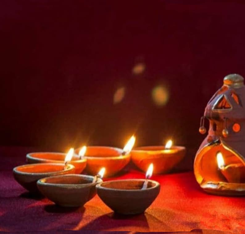 Clay Oil Lamp With Free Wicks Beautiful Round Handcrafted Separate Lid ...