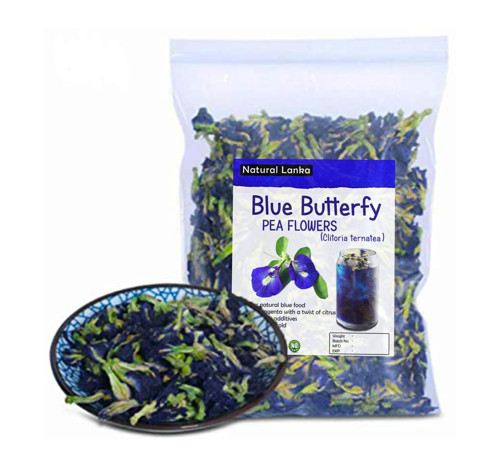 100% Organic Butterfly Pea Flower Tea Clitoria Ternatea Herbal Tea ...