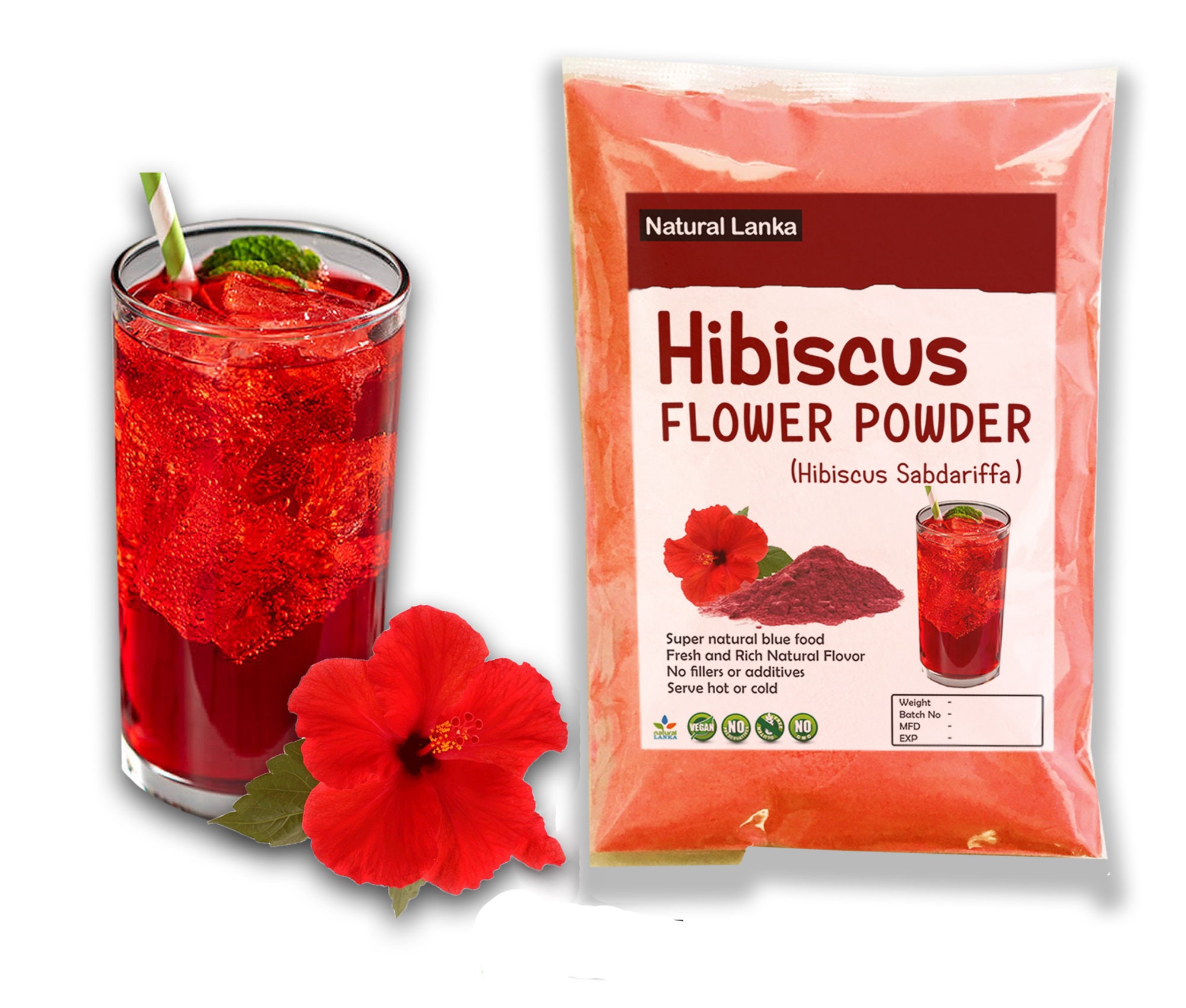 Organic Hibiscus Powder (hibiscus Sabdariffa) Dried Hibiscus Flowers ...