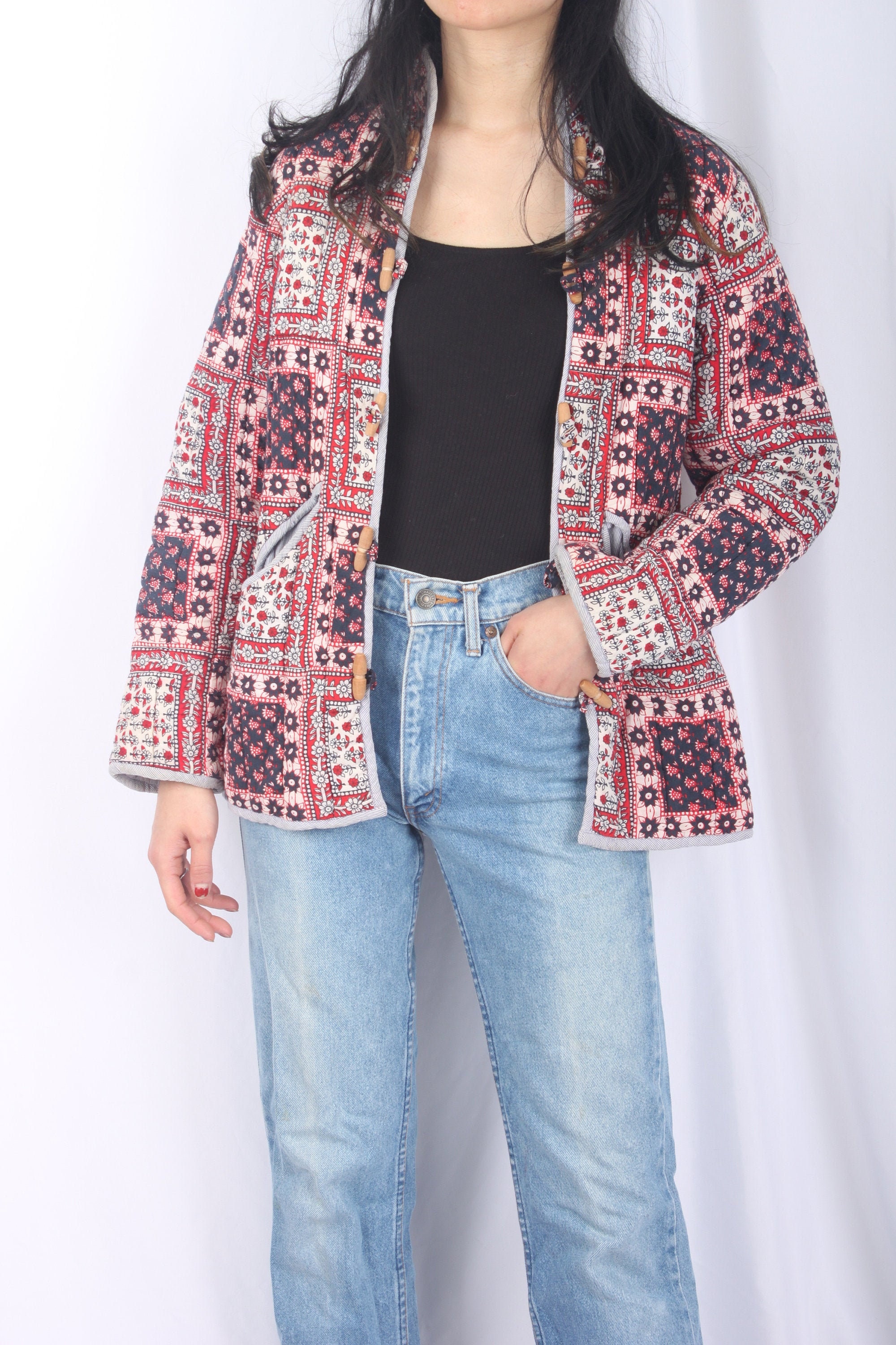 Vintage boho hippie floral patchwork patterned quilted jacket | Etsy