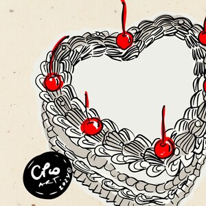 Hand Drawn Vintage Heart Wedding Cake, Doodle Sketch Heart Cake ...