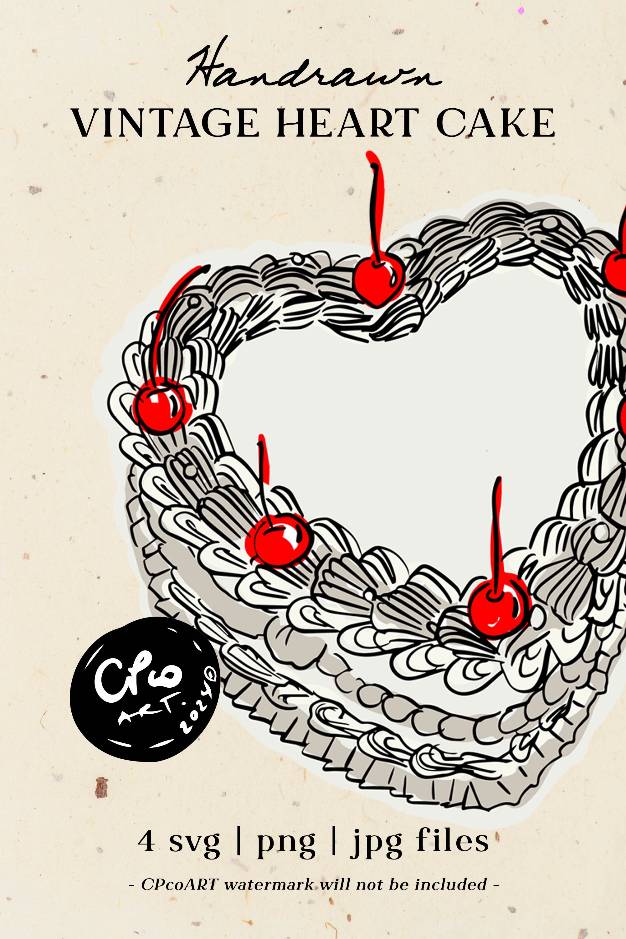 Hand Drawn Vintage Heart Wedding Cake, Doodle Sketch Heart Cake ...