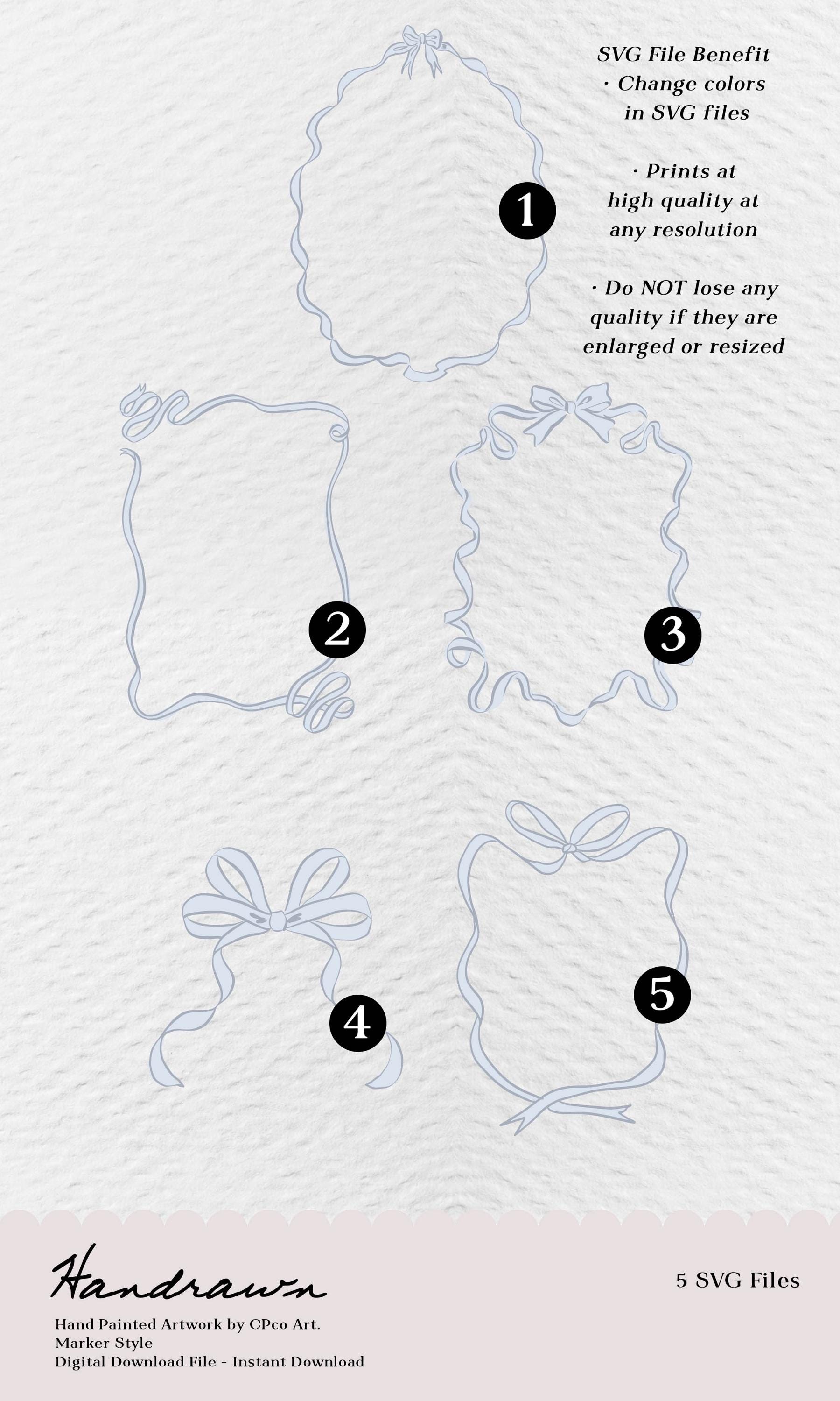 Hand Drawn Bow Border Frame Illustrations SVG, Bow Border Frame in SVG ...