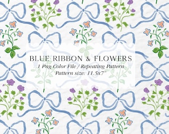 Grandmillennial Blue Lattice Flowers Watercolor Clipart Cottagecore ...