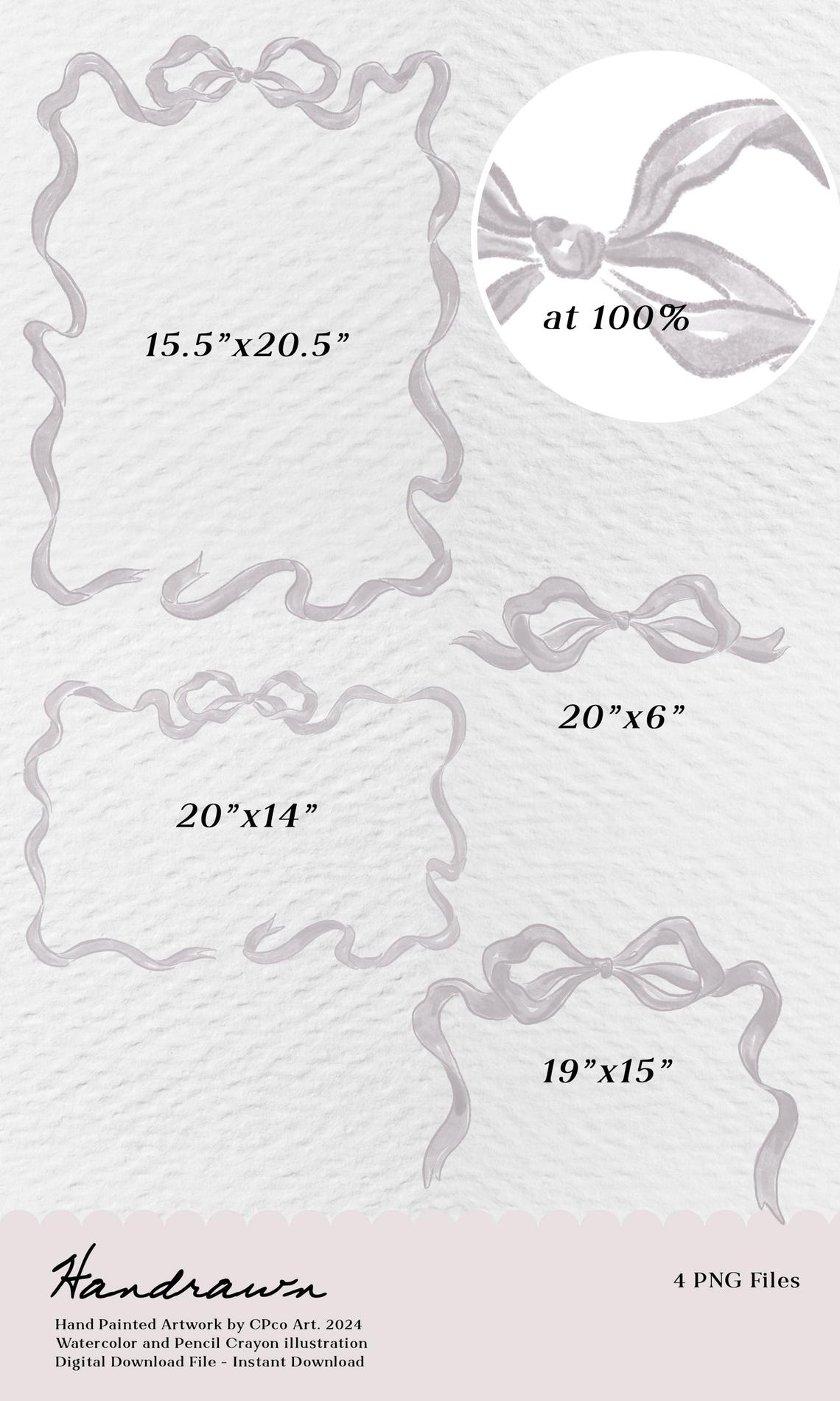 Hand Drawn Bow Border Frame Set, Wavy Border Bow Set Warm Gray, Hand ...