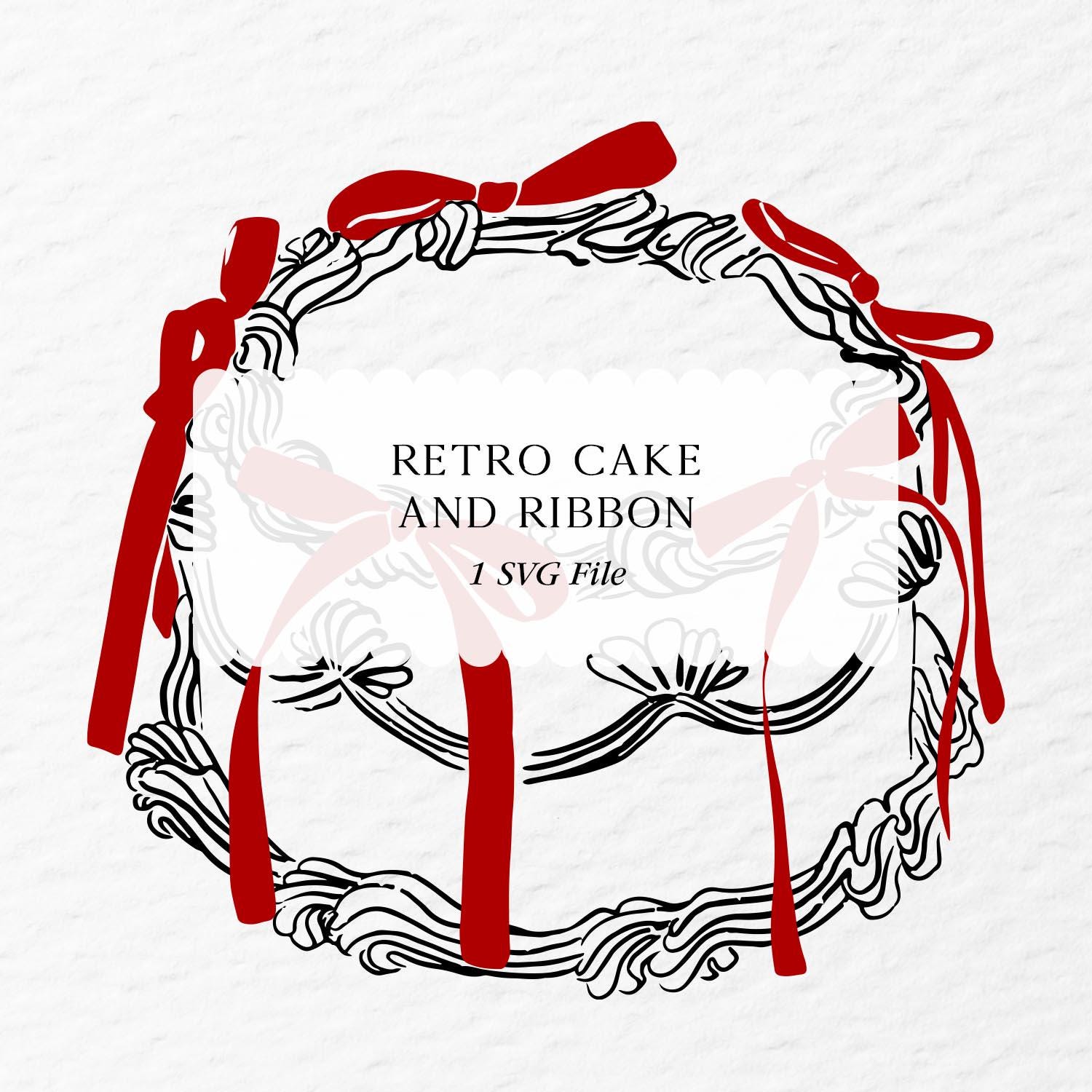 Hand Drawn Vintage Retro Ribbon Bow Wedding Cake, Doodle Sketch Retro ...