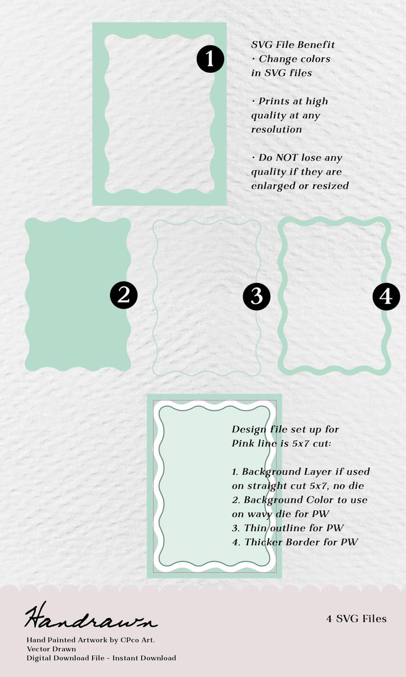 Wavy Frame SVG for Invitation, Wedding Stationery Die Cut Template, 5x7 ...