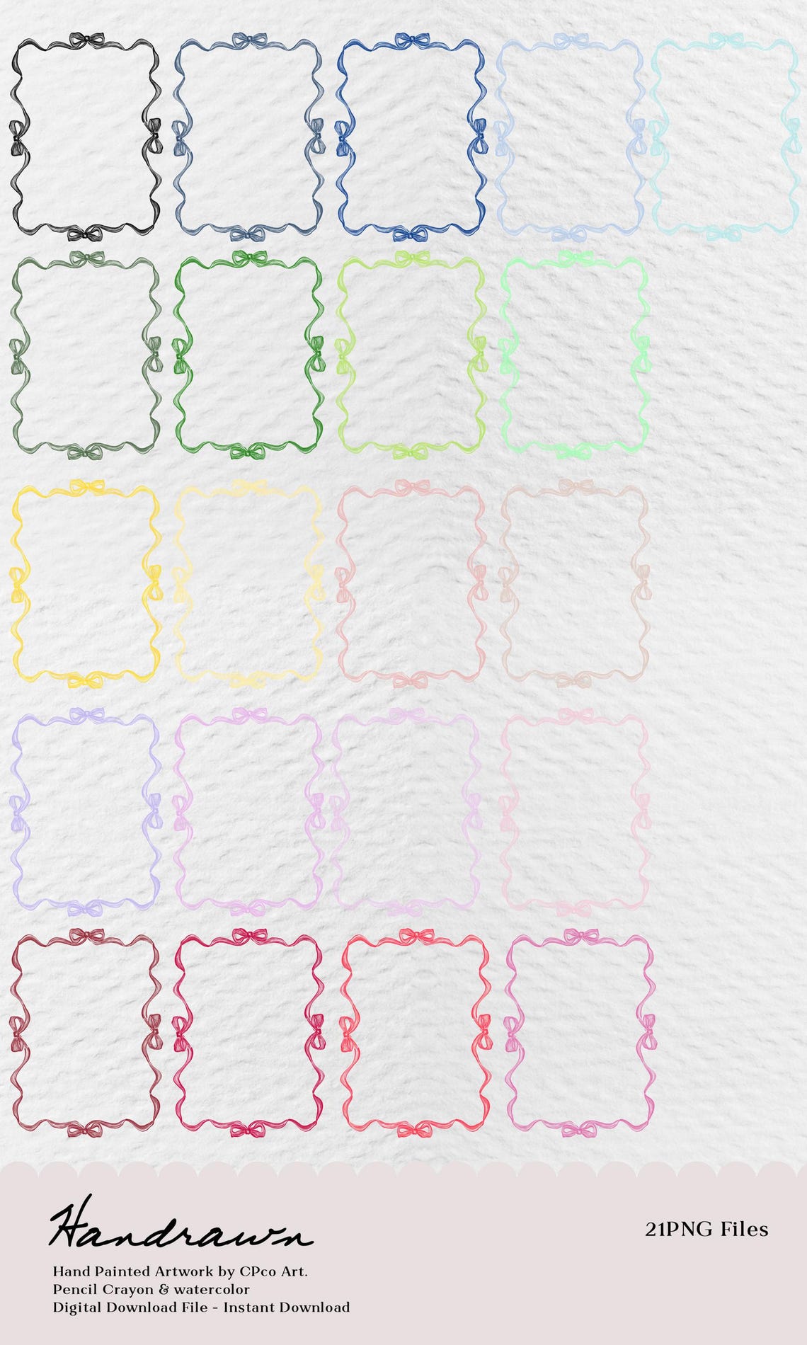 Hand Drawn Bow Border Frame Illustration PNG, Wavy Border With Bow in ...