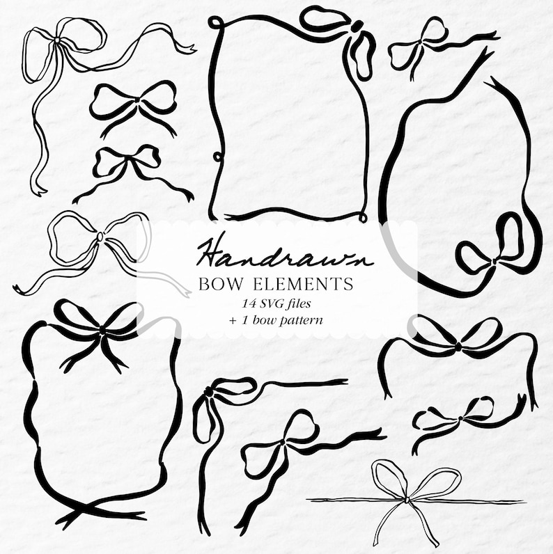 Hand Drawn Whimsical Ribbon Frame Bow Illustrations, Line Drawing SVG ...