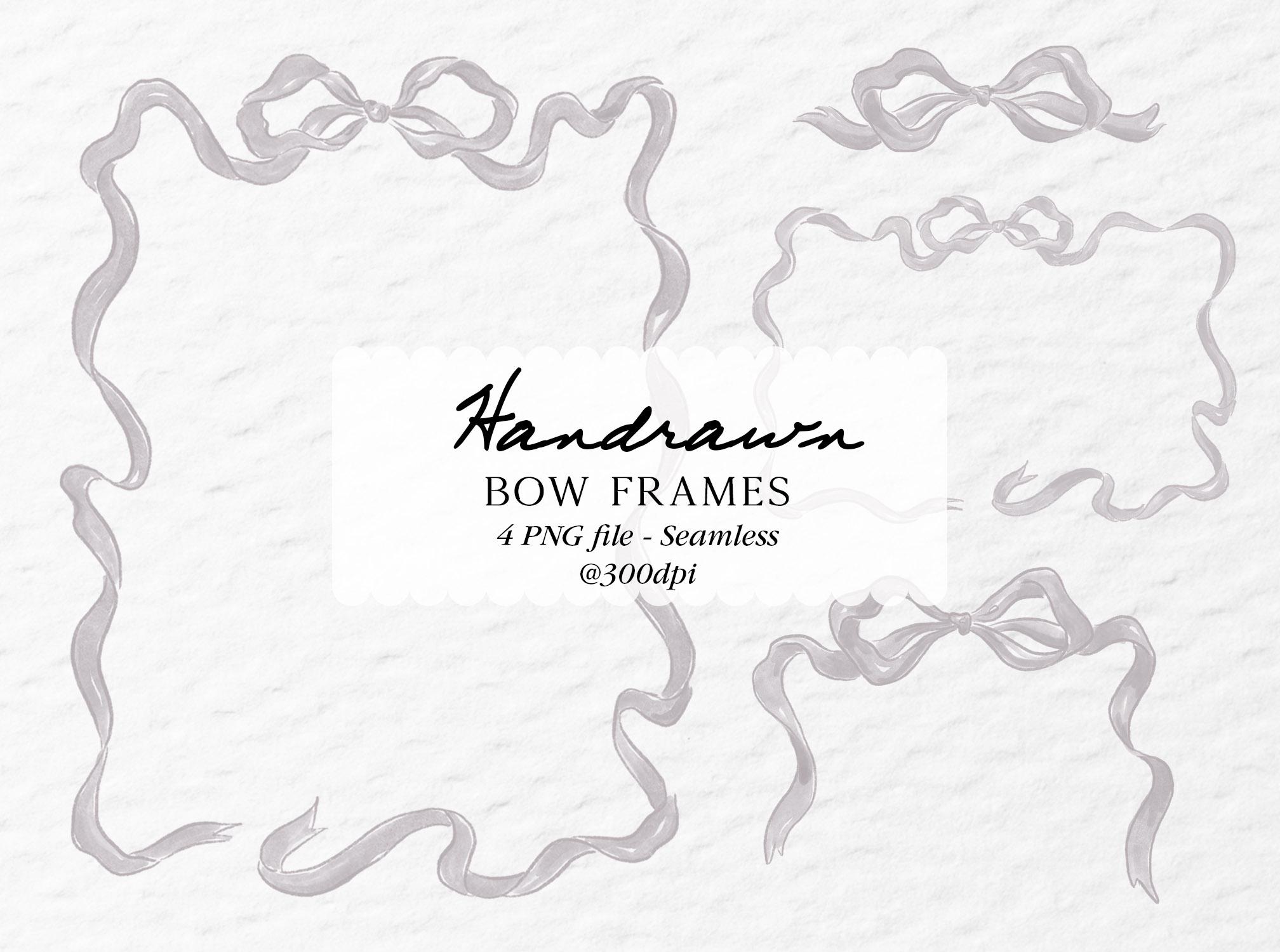 Hand Drawn Bow Border Frame Set, Wavy Border Bow Set Warm Gray, Hand ...