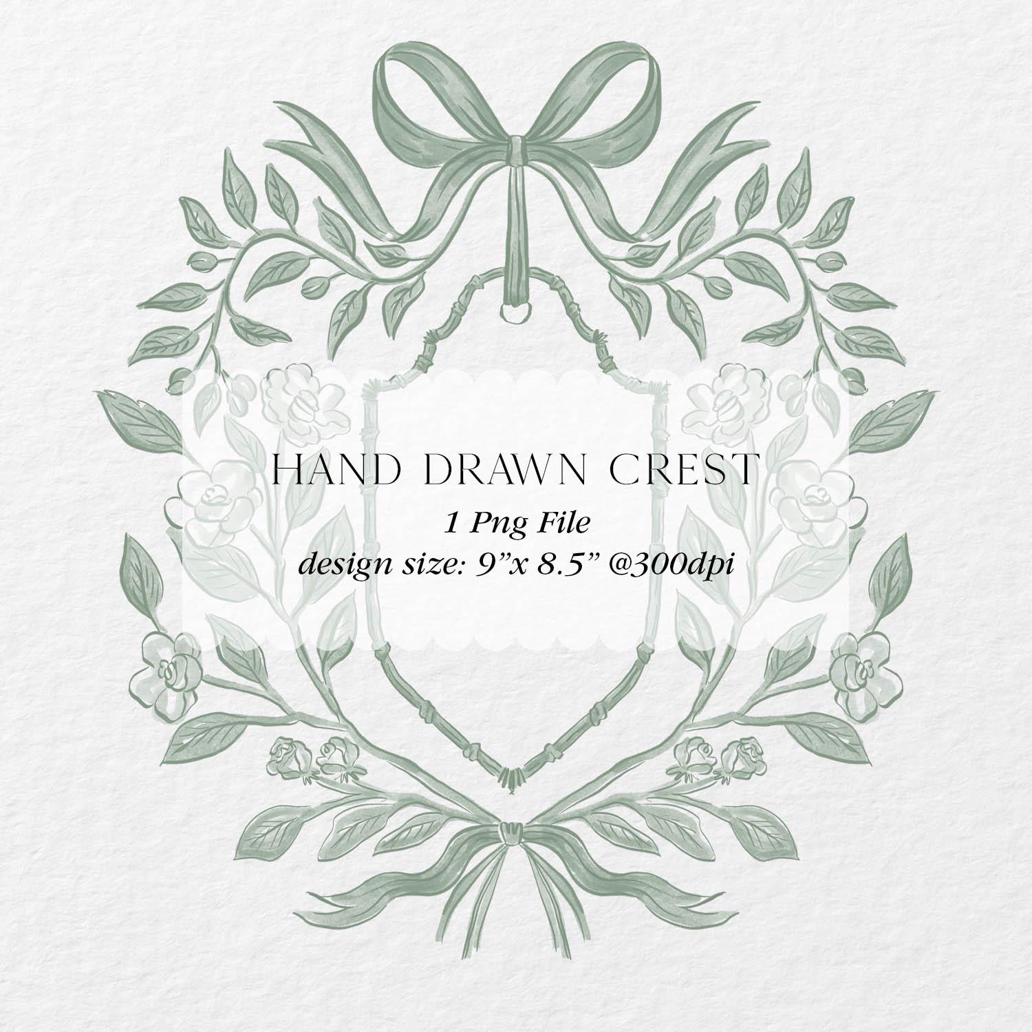 Hand Drawn Monogram Crest Bow Ribbon Illustration PNG, Invitation ...