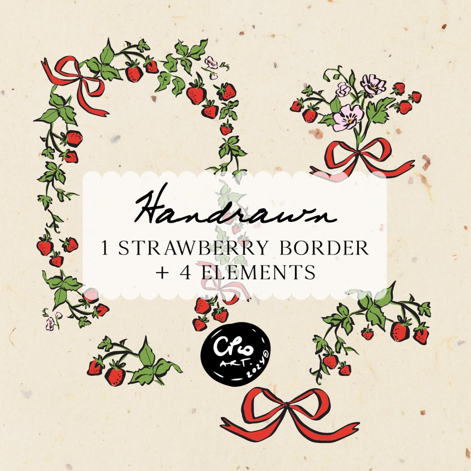 Strawberry Border Illustration SVG PNG Bundle Hand Drawn Whimsical ...