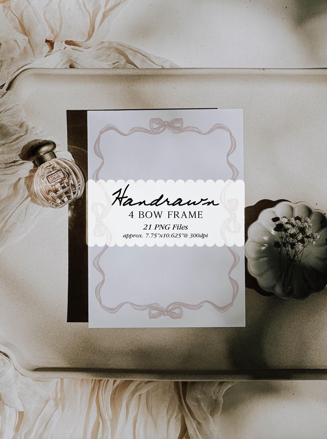 Hand Drawn Bow Border Frame Illustration PNG, Wavy Border With Bow in ...