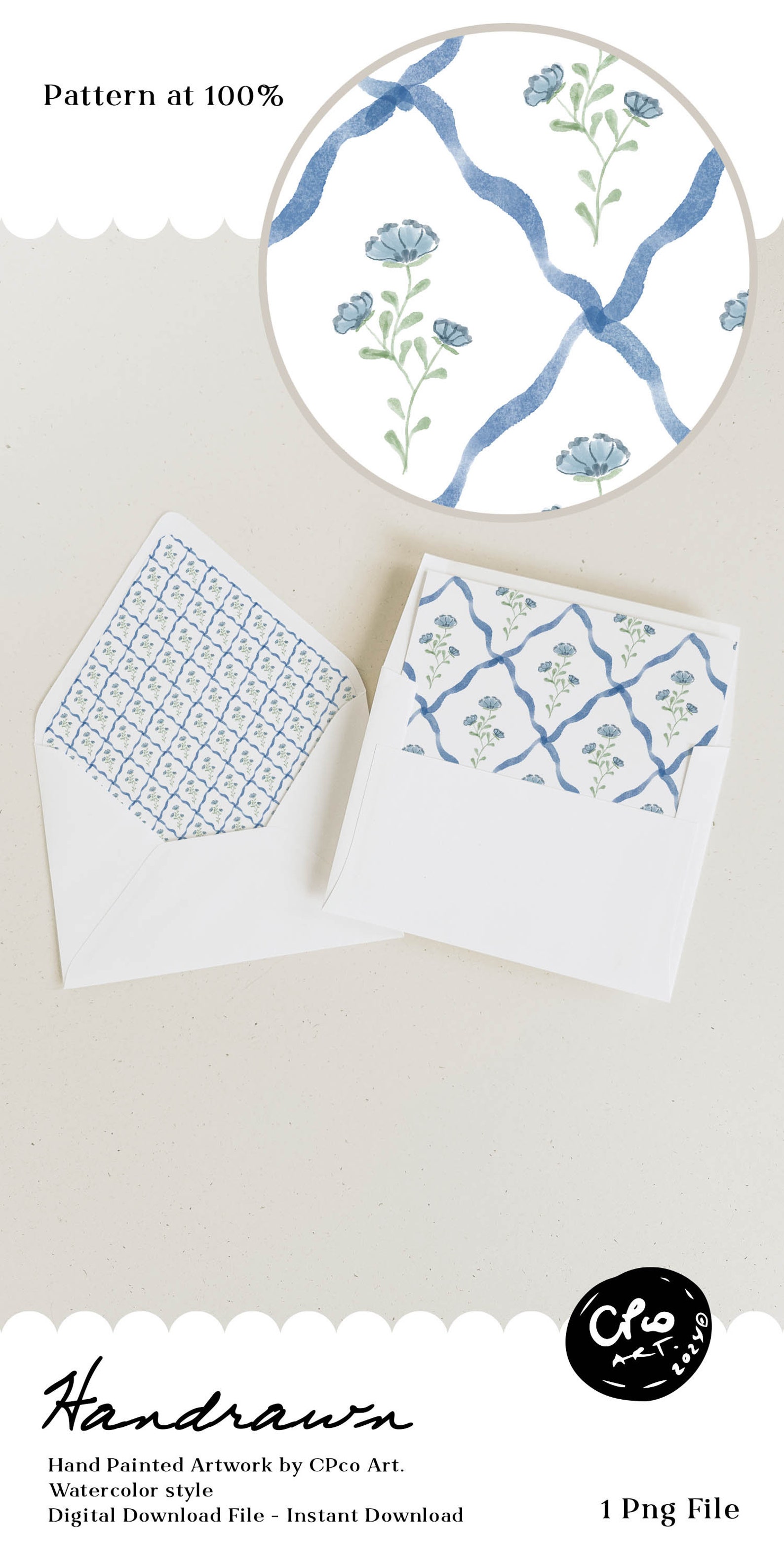 Grandmillennial Blue Lattice Flowers Watercolor Clipart Cottagecore ...