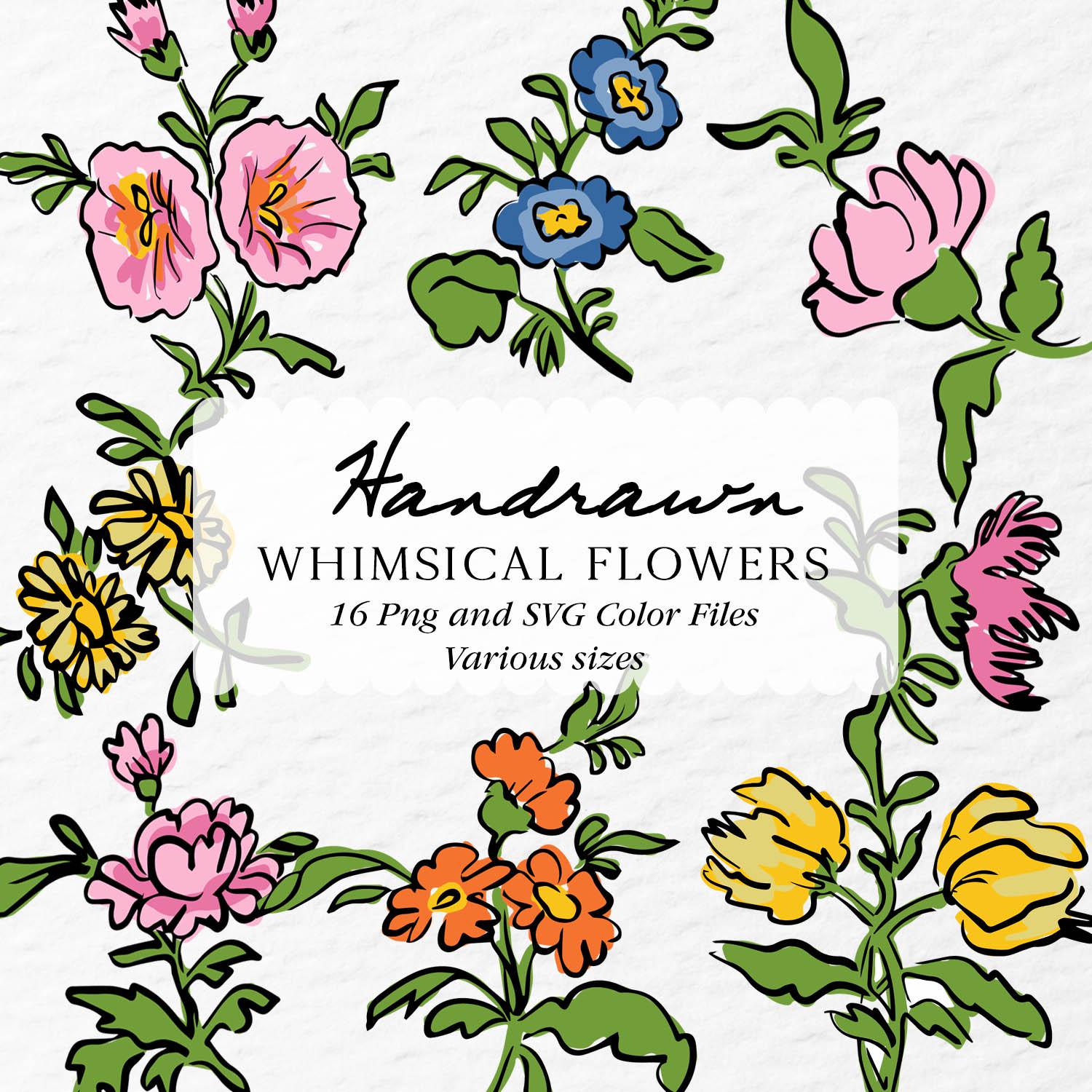 Hand Drawn Whimsical Flower Illustrations PNG, SVG Flower Clip Part ...