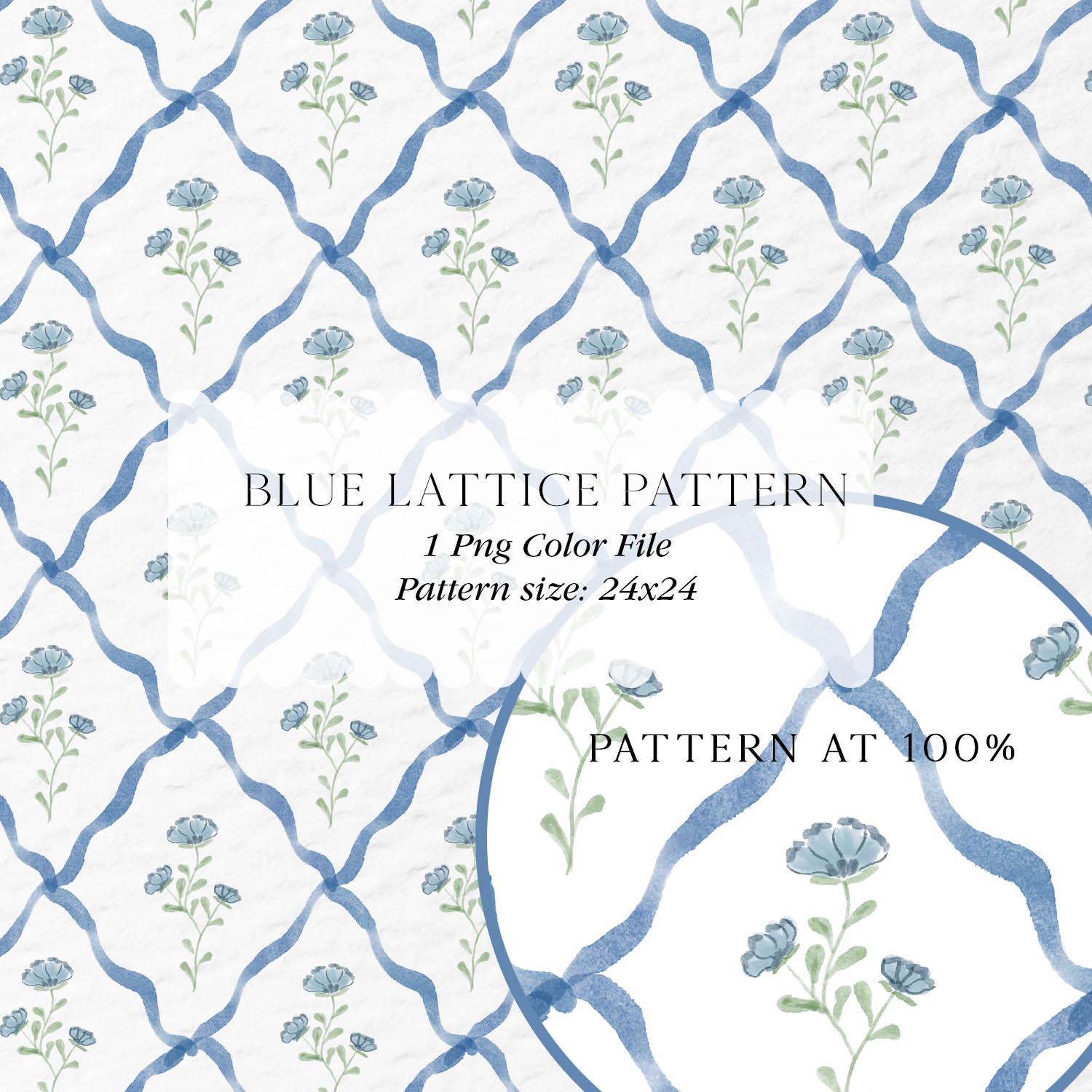 Grandmillennial Blue Lattice Flowers Watercolor Clipart Cottagecore ...