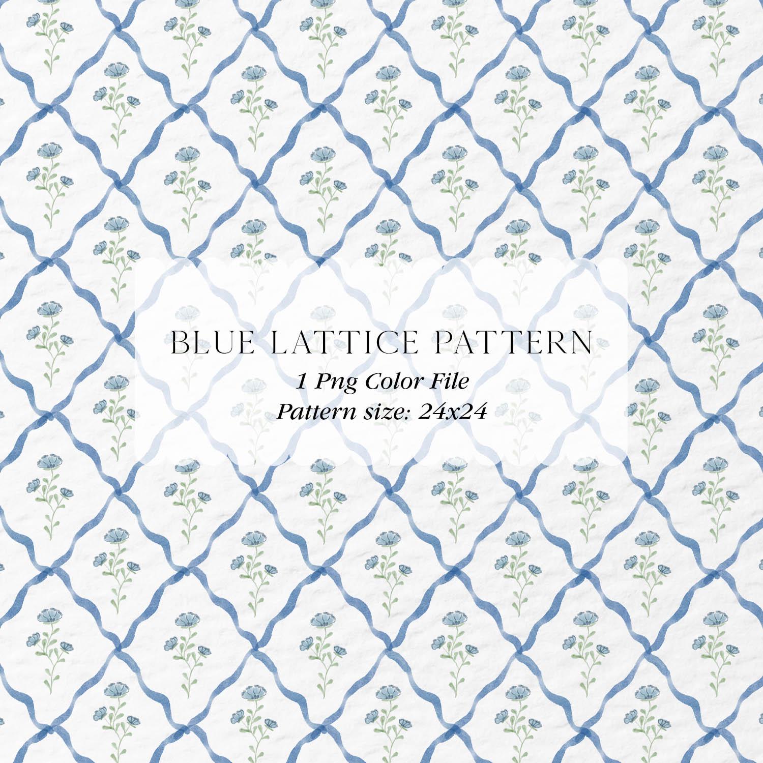 Grandmillennial Blue Lattice Flowers Watercolor Clipart Cottagecore ...