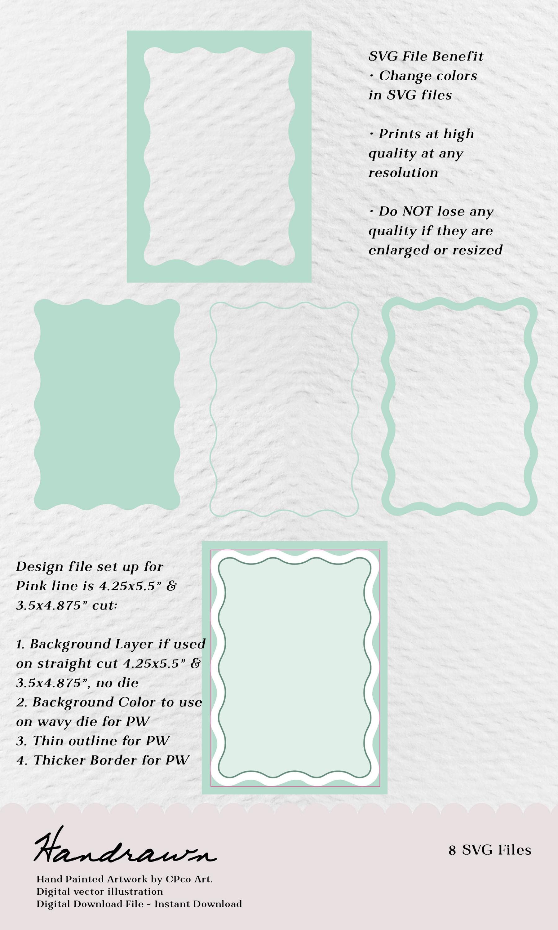 Wavy Frame SVG Wedding Invitation, Die Cut Template, 4.25x5.5 and 3.5x4 ...