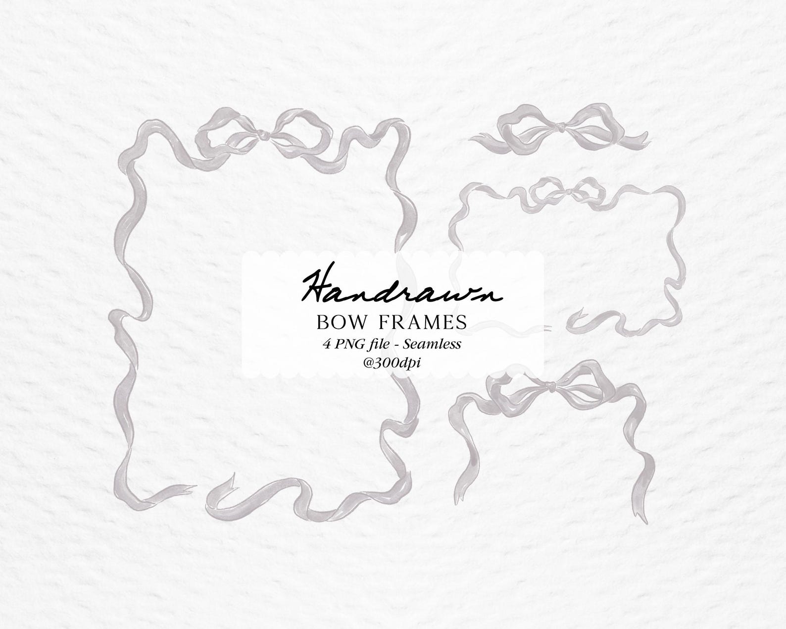 Hand Drawn Bow Border Frame Set, Wavy Border Bow Set Warm Gray, Hand ...