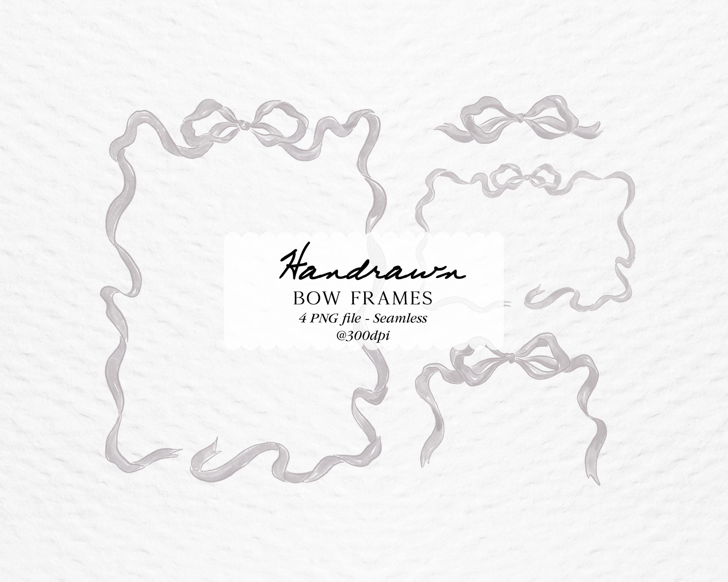 Hand Drawn Bow Border Frame Set, Wavy Border Bow Set Warm Gray, Hand ...