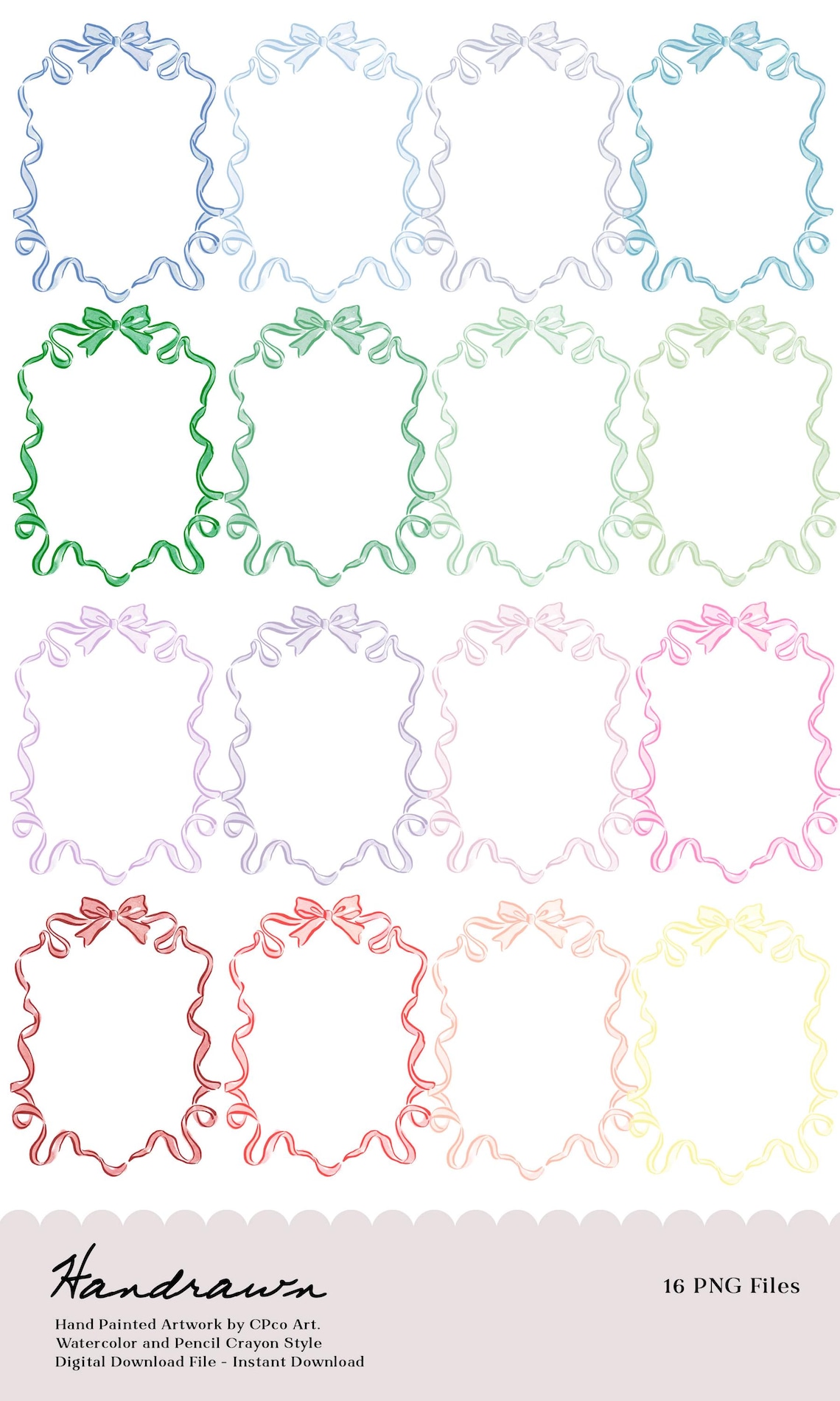 Hand Drawn Bow Border Frame Illustration PNG, Wavy Border With Bow in ...