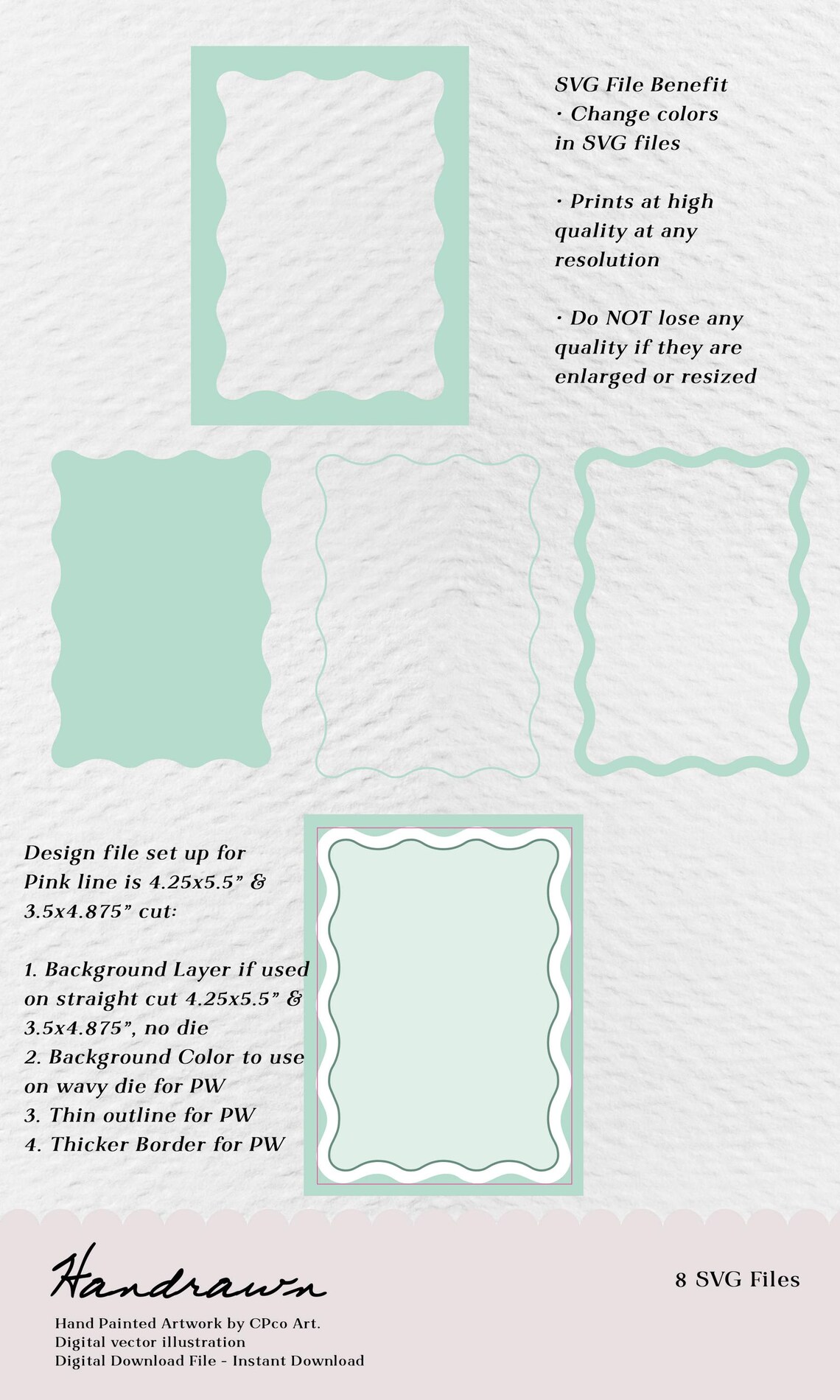 Wavy Frame SVG Wedding Invitation, Die Cut Template, 4.25x5.5 and 3.5x4 ...