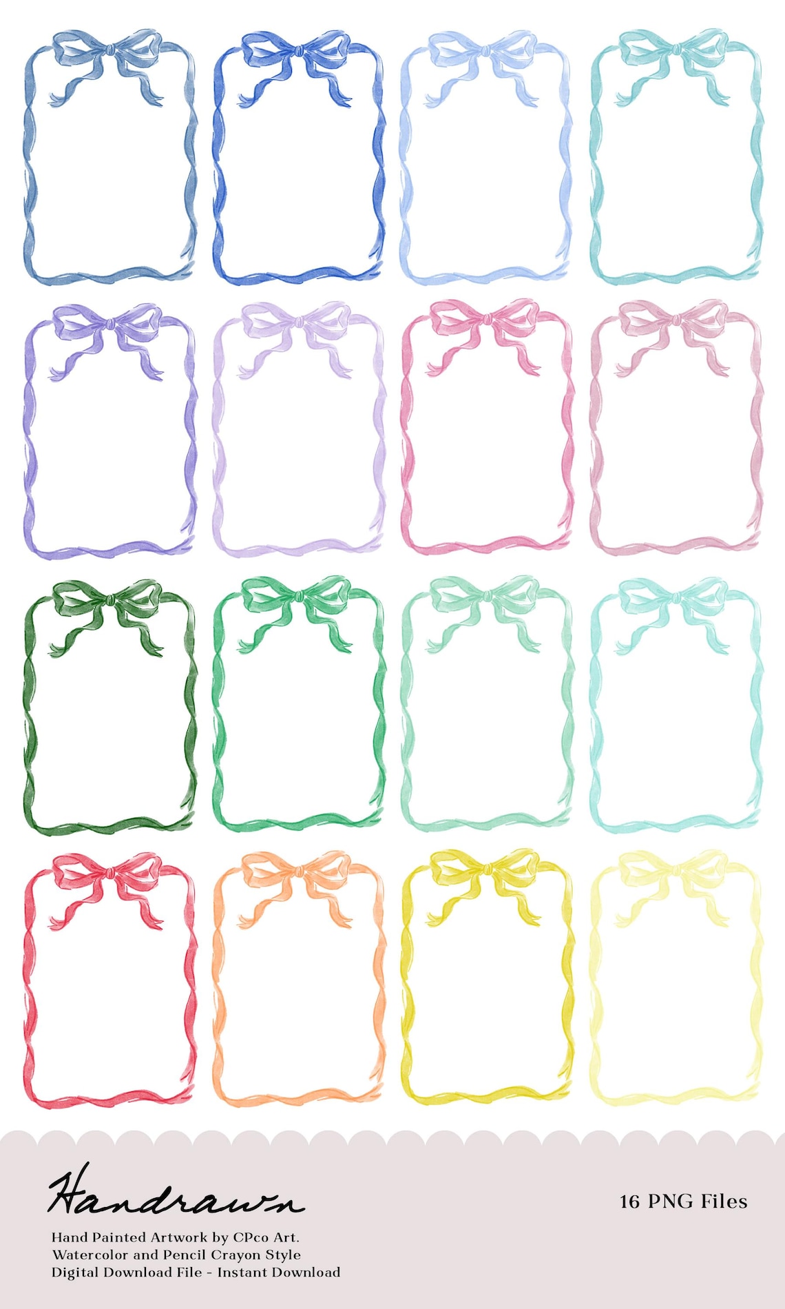 Hand Drawn Bow Border Frame Illustration PNG, Wavy Border With Bow in ...