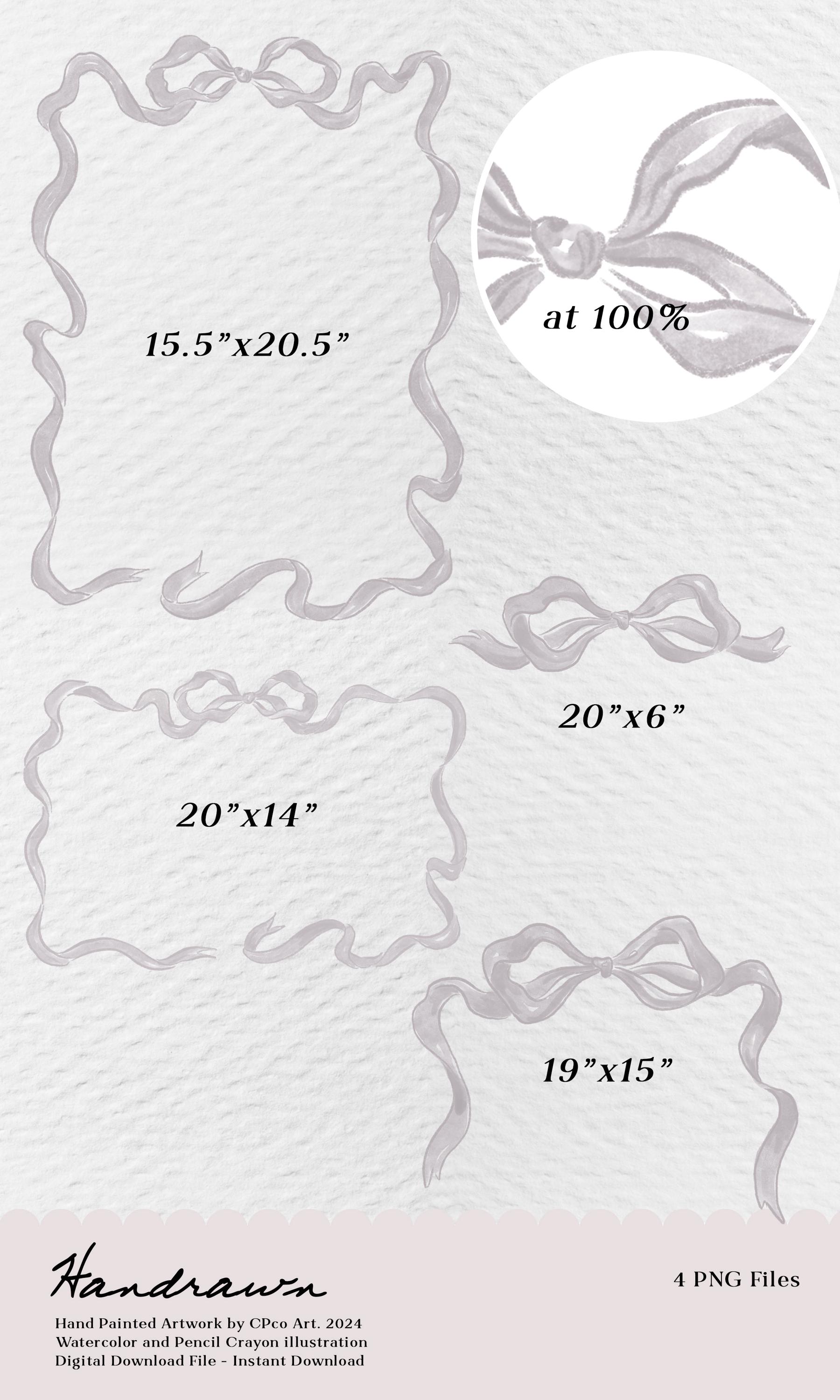 Hand Drawn Bow Border Frame Set, Wavy Border Bow Set Warm Gray, Hand ...