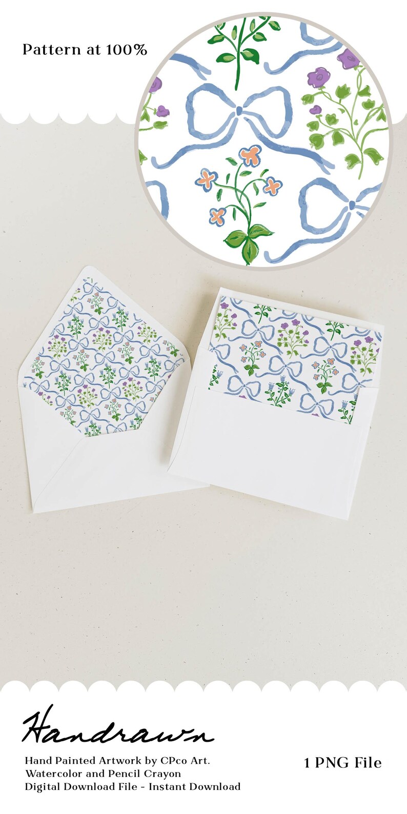 Grandmillennial Blue Ribbon Multiple Flower Watercolor Clipart ...