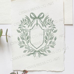 Hand Drawn Monogram Crest Bow Ribbon Illustration PNG, Invitation ...