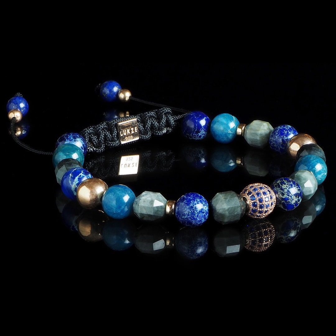 Mens 'chefchaouen' Bracelet, Rose Gold Filled, Hawk Eye Bracelet, Blue ...