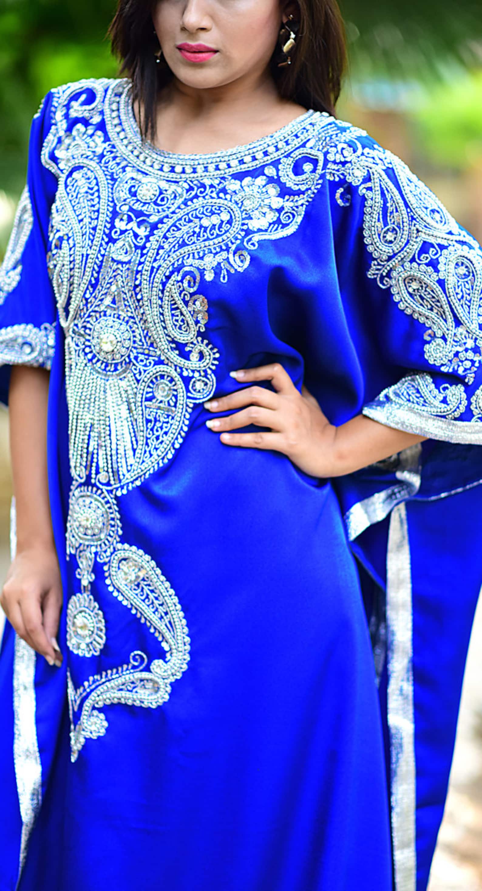 Blue Color Modern Arabic Kaftan for Women Moroccan Caftan African ...