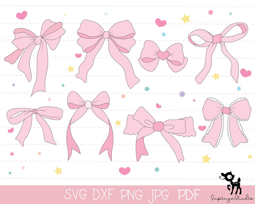 Ribbon Bow SVG Bundle,pink Bow Clipart Bundle | Kawaii Bow SVG| Cute ...