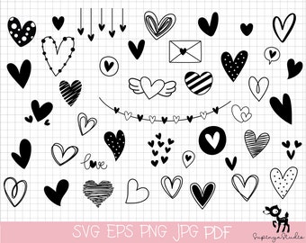 HEART Bundel SVG, HEART Doodle Svg, Heart Svg Cut Files for Cricut, Heart Clipart, Hand Drawn ...