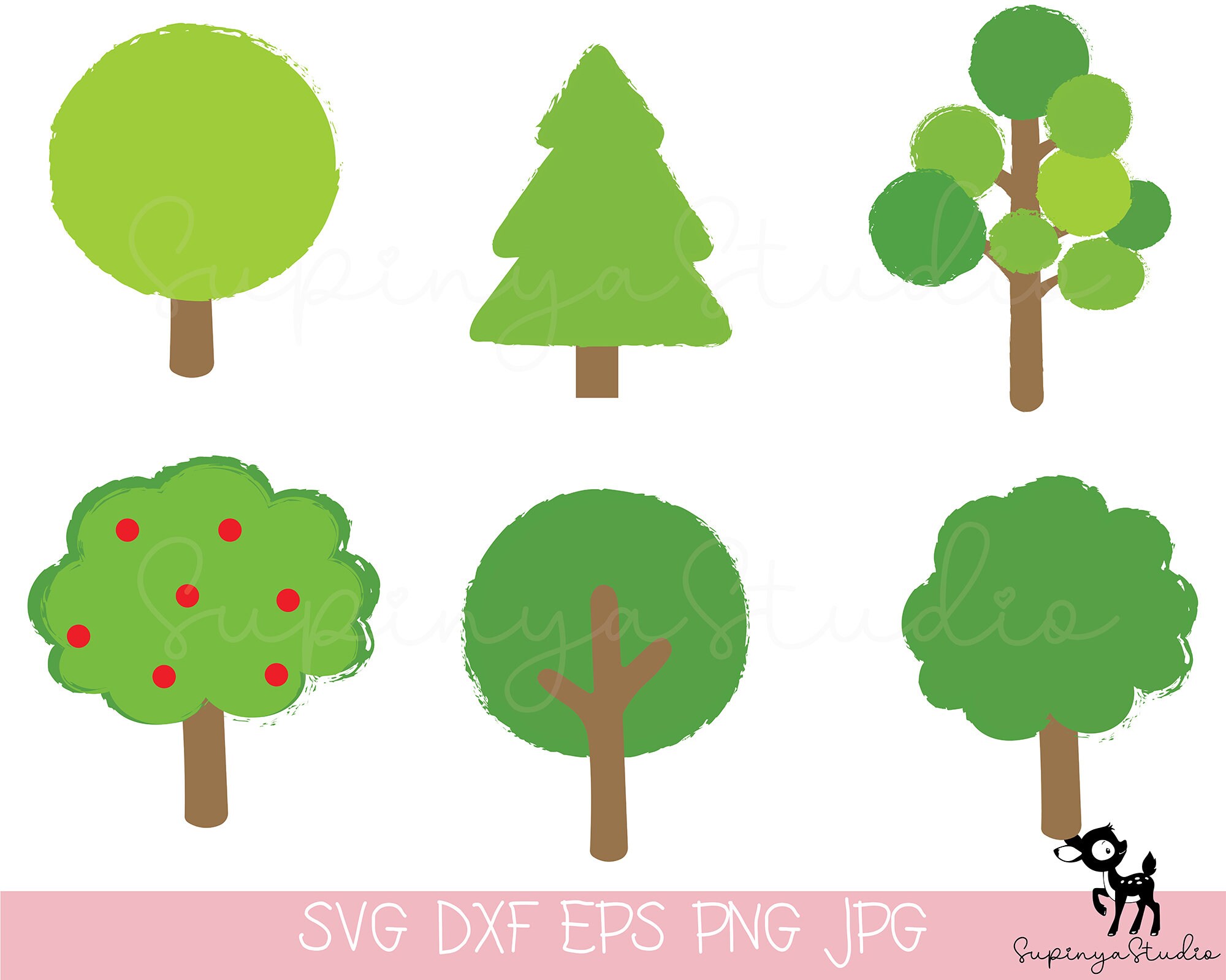 Bomen clipart Forest illustraties Vector boom Simples bomen Schattige ...