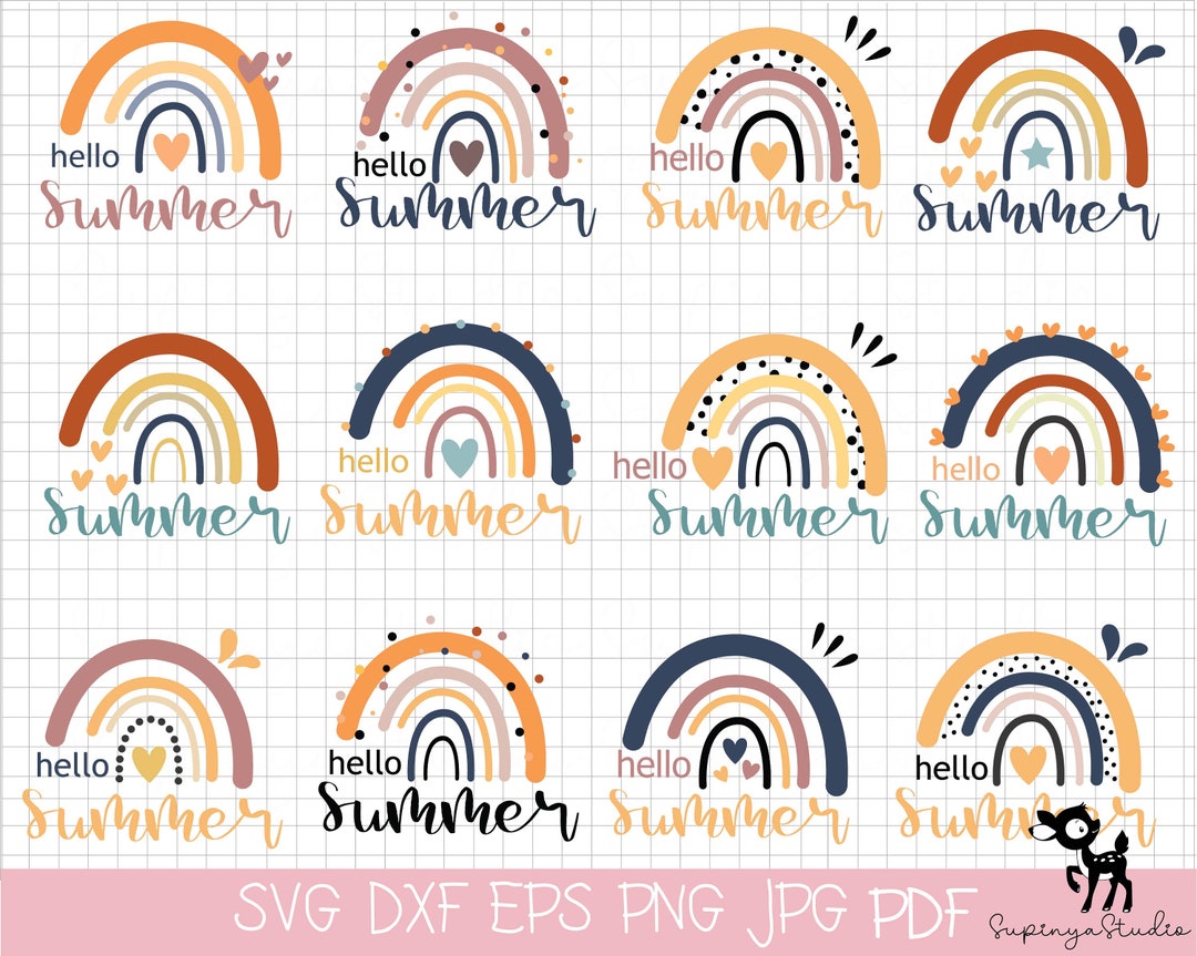 Rainbow Hello Summer SVG for Cricut, Boho Rainbow, Hello Summer SVG ...