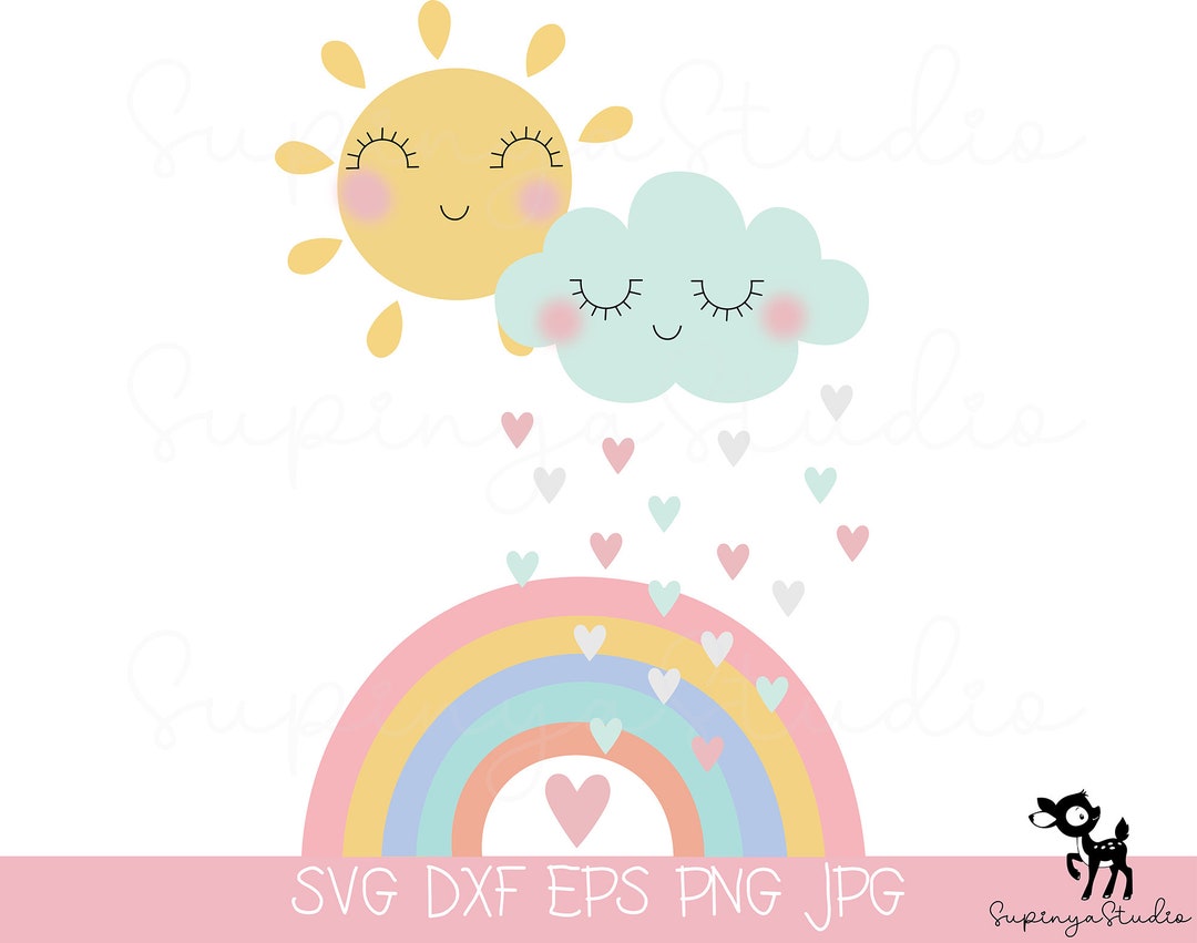 Smiling Sun SVG Weather Summer, Rainbow, Cloud Cut File. Cricut Files ...