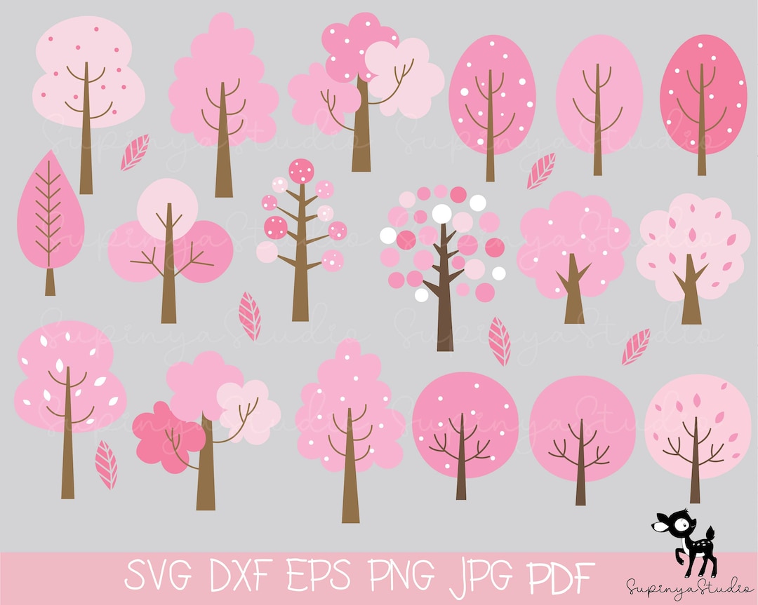 Pink Tree Clipart Bundle, Trees PNG Commercial Use Digital Download for ...