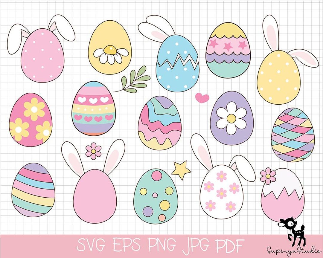 Easter Egg Clipart Bundle | Cute Pastel Easter SVG | Bunny Ears PNG ...
