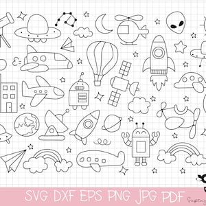 Space Svg Png Ai Pdf Dxf File Digital Download Doodles, Rockets ...