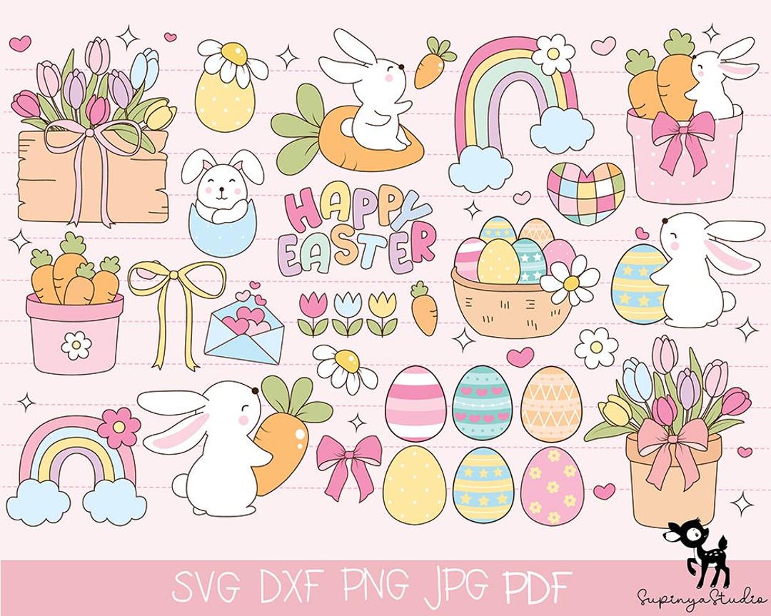 Easter Bunny Clipart Bundle | Cute Pastel Easter SVG | Spring Digital ...