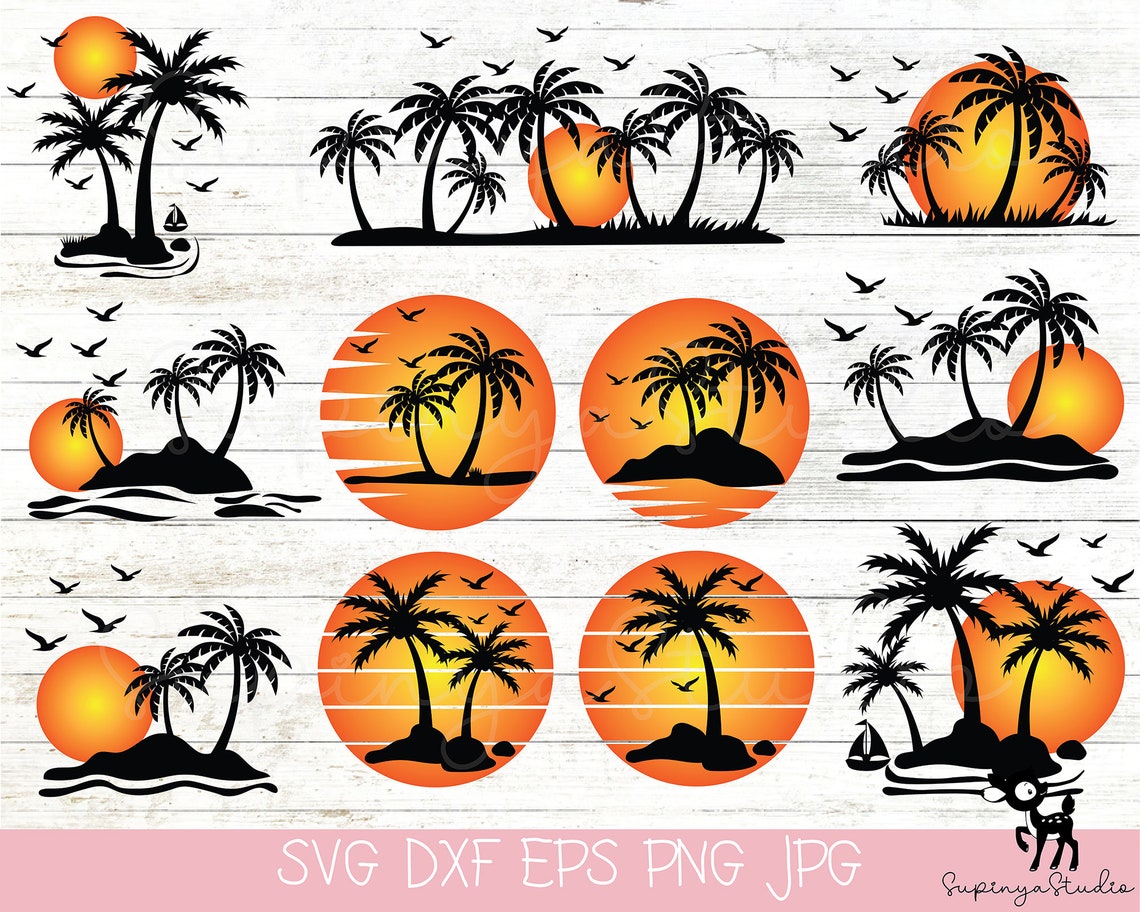 Palm Tree Svg Sunset Svg Palm Beach Svgpalm Tree Sunset - Etsy