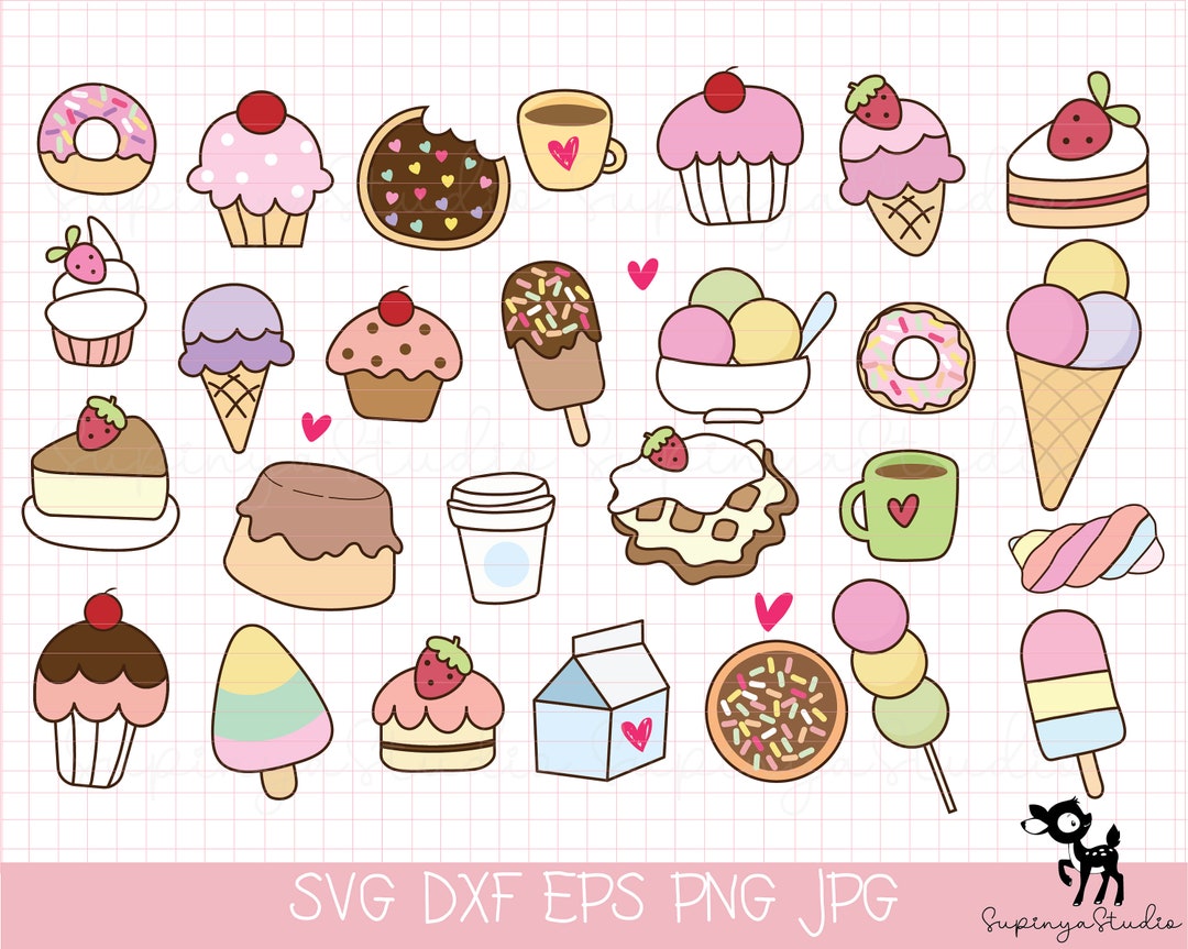 Kawaii Sweets Clipart Cute Sweet Candy Clipart Food Cake Donut Cupcake ...