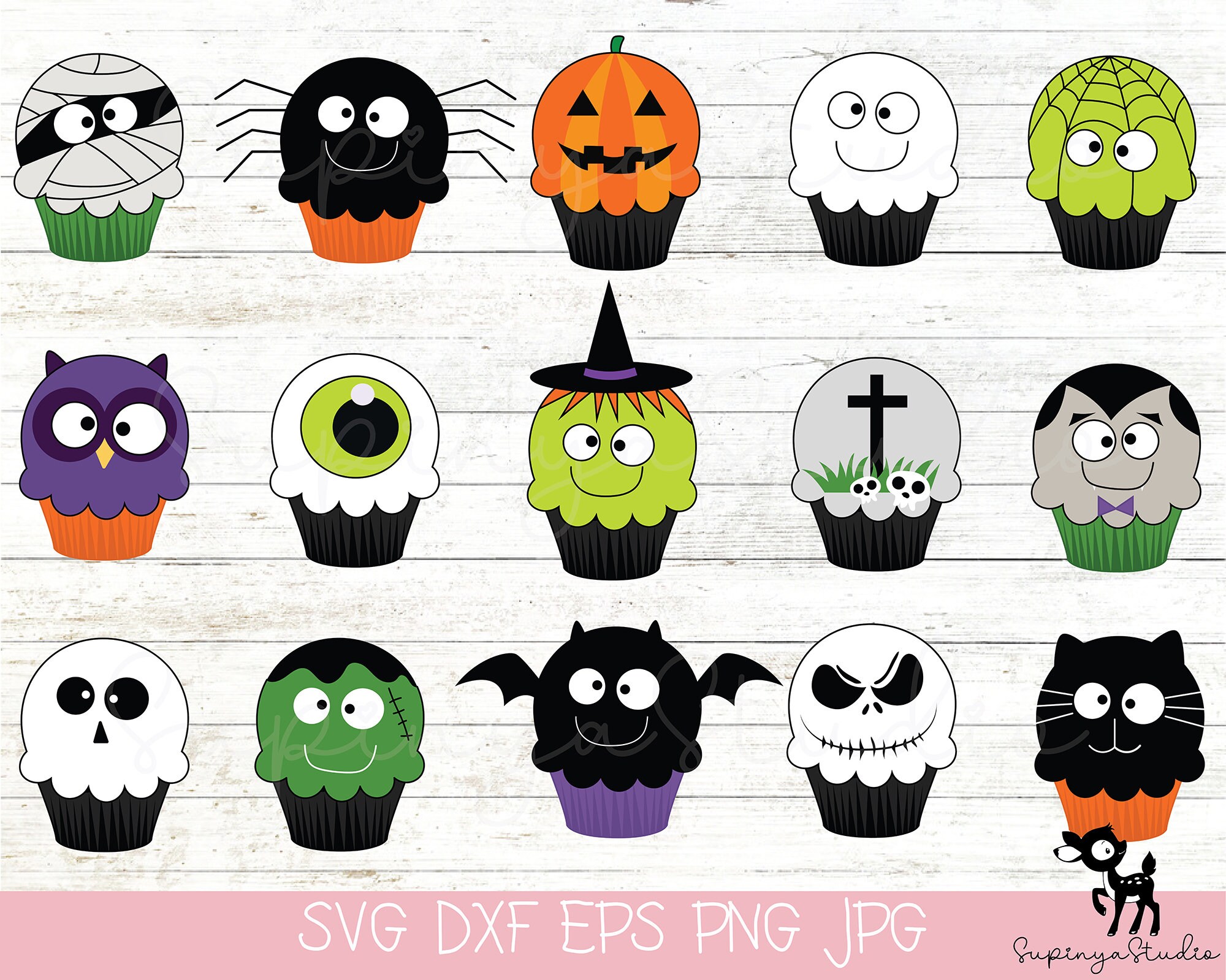15 Halloween Cupcake Clipart SVG Fun Cupcakes Pumpkin - Etsy