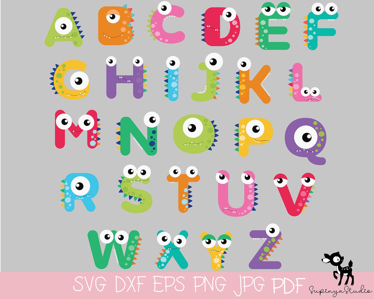 Cute Dinosaur Alphabet Clipart, Alphabet Letters, School Clipart, ABC ...