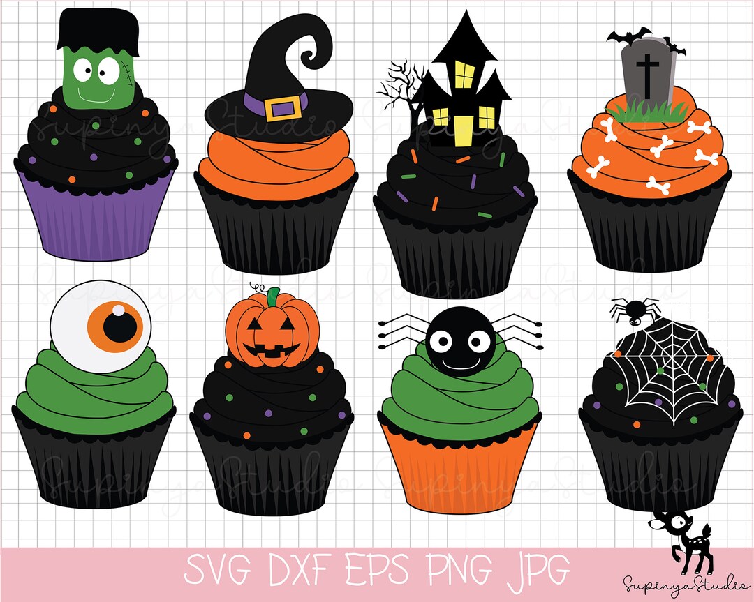Halloween Cupcake Clipart SVG, Fun Cupcakes, Pumpkin, Halloween Clip ...