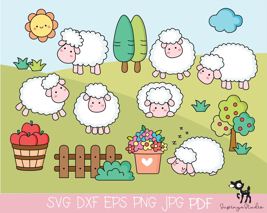 Sheep SVG Bundle, Cute Sheep SVG, Sheep PNG, Sheep Cut Files, Farm ...