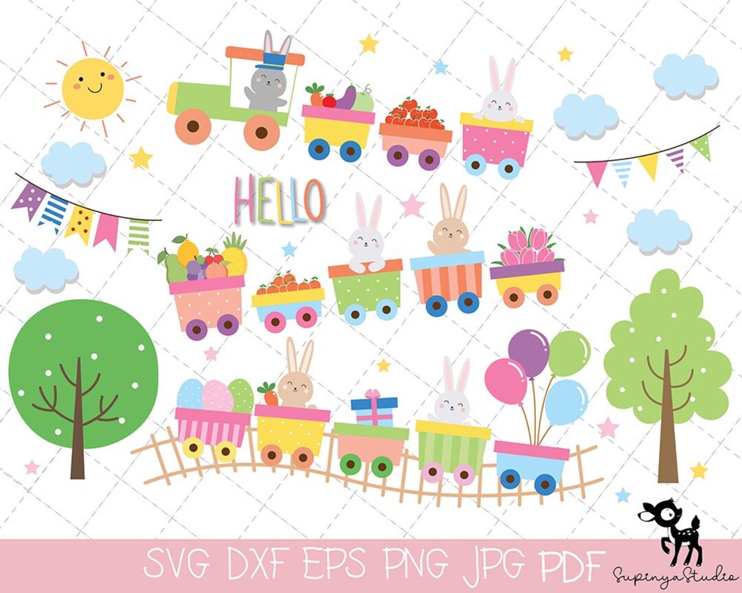 Easter Bunny Train Clipart | Cute Spring Bunny PNG | Pastel Rabbit ...