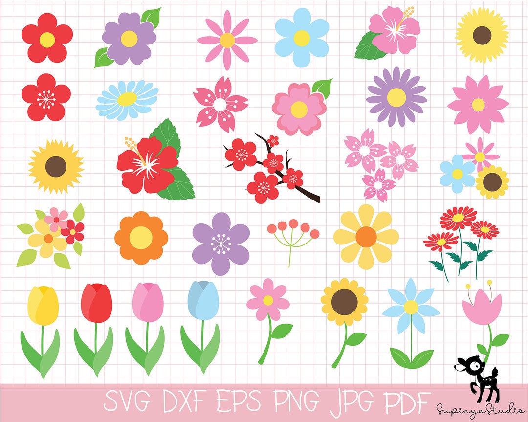 Cute Flower Svg Bundle, Gardening Flower Icon Svg, Flat Flowers Clipart ...