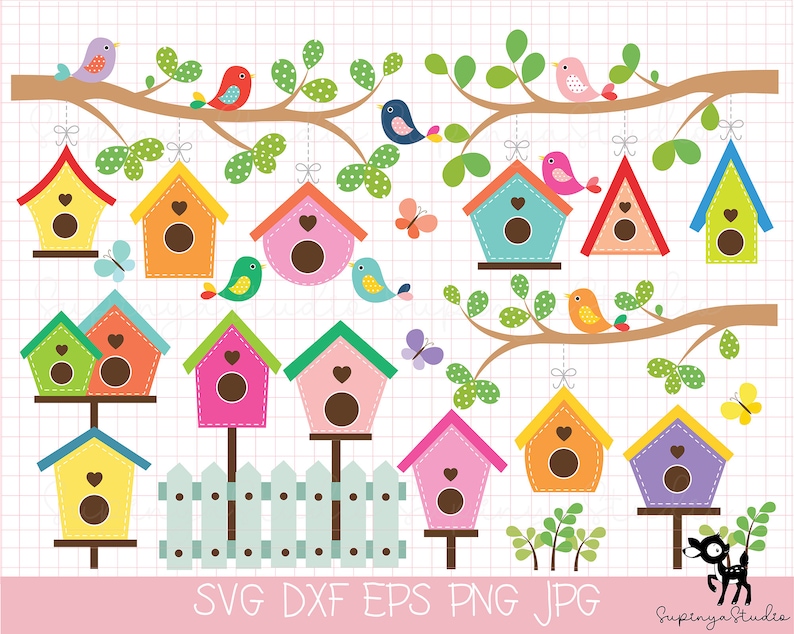 Birds and Birdhouses SVG Clip Art Set of Birds Birdhouses - Etsy